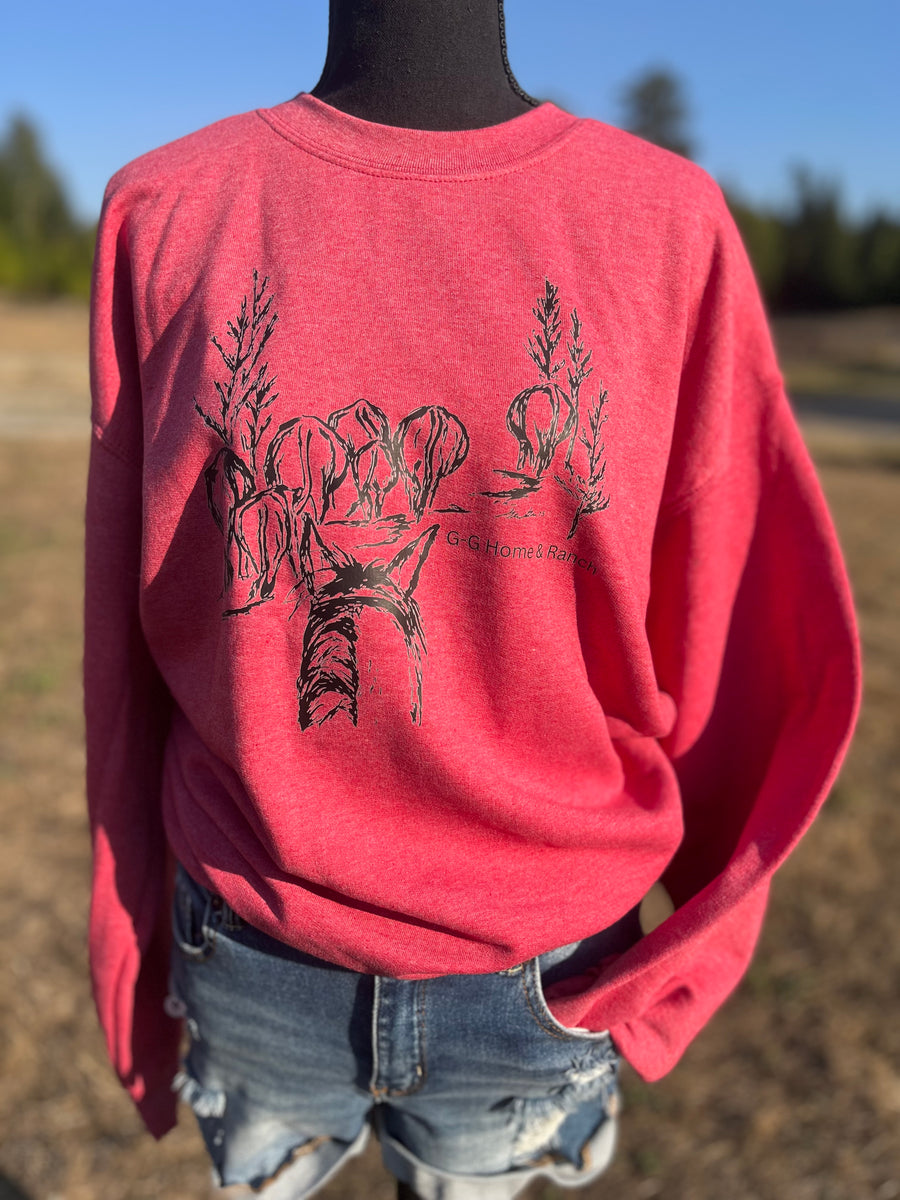 Heather Red Cows Around Crewsweater – G-G Designs Home & Ranch